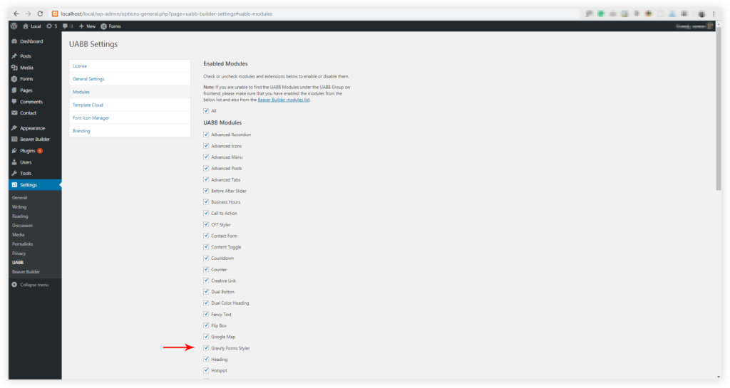 Unable to see Gravity Form Styler module - Ultimate Addons for Beaver Builder