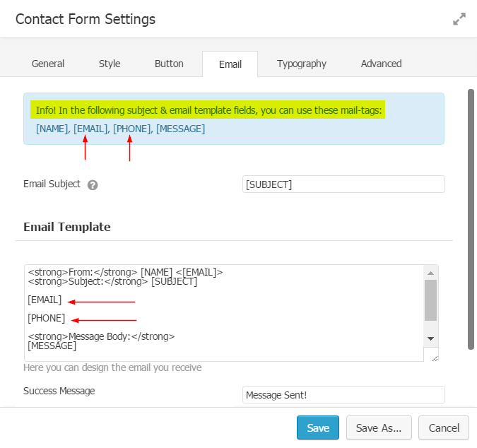 How to Design the Email Template to Receive User Information within the ...